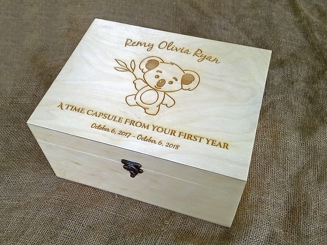 Custom Wooden Box, Personalized Memory Box, First Birthday Capsule ...
