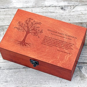 Custom Bible Verse Wooden Box, Baptism Gift, Personalized Memory Box ...