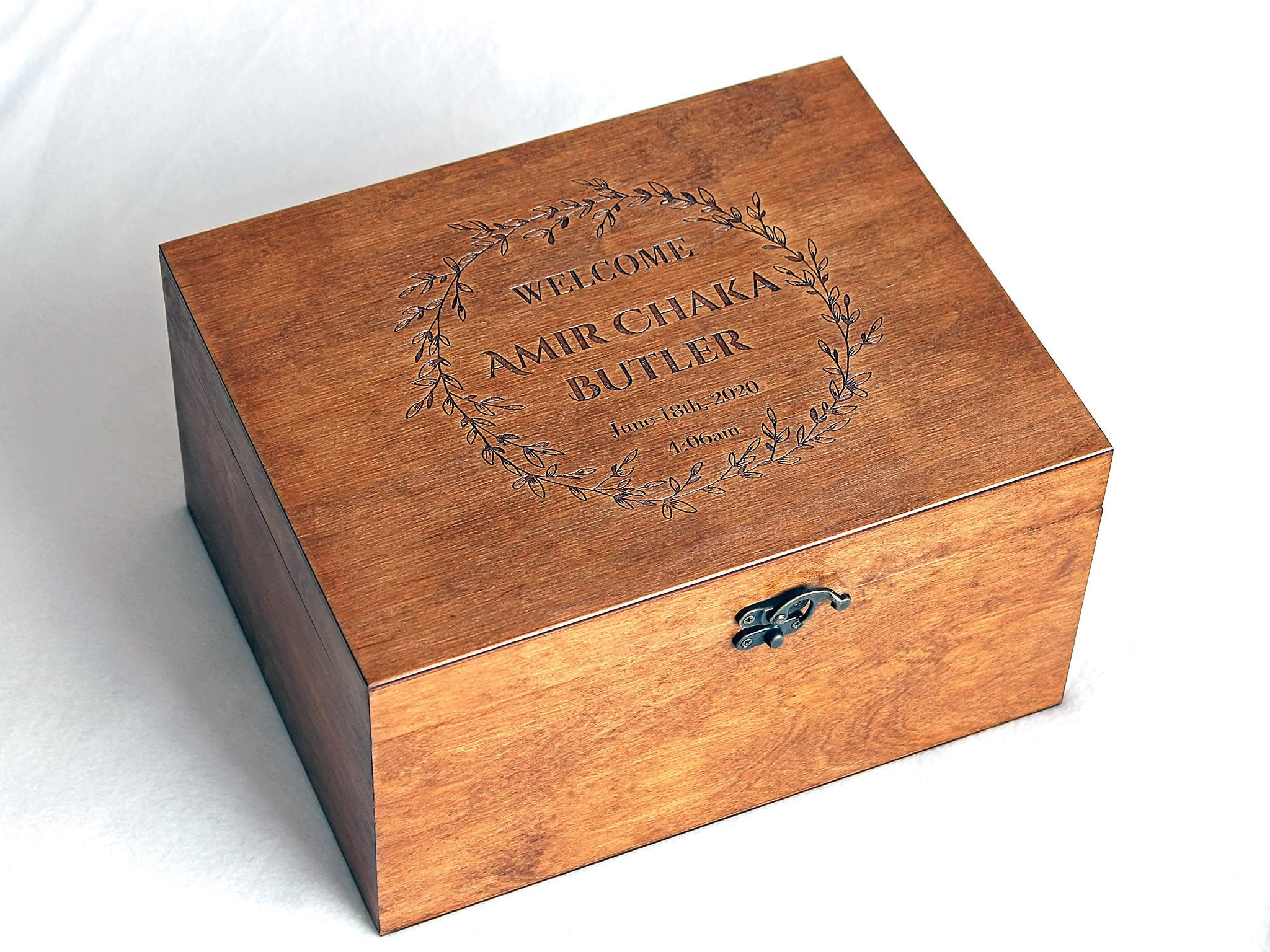 Custom Wooden Box Engraved Wreath With a Name Custom Baby | Etsy