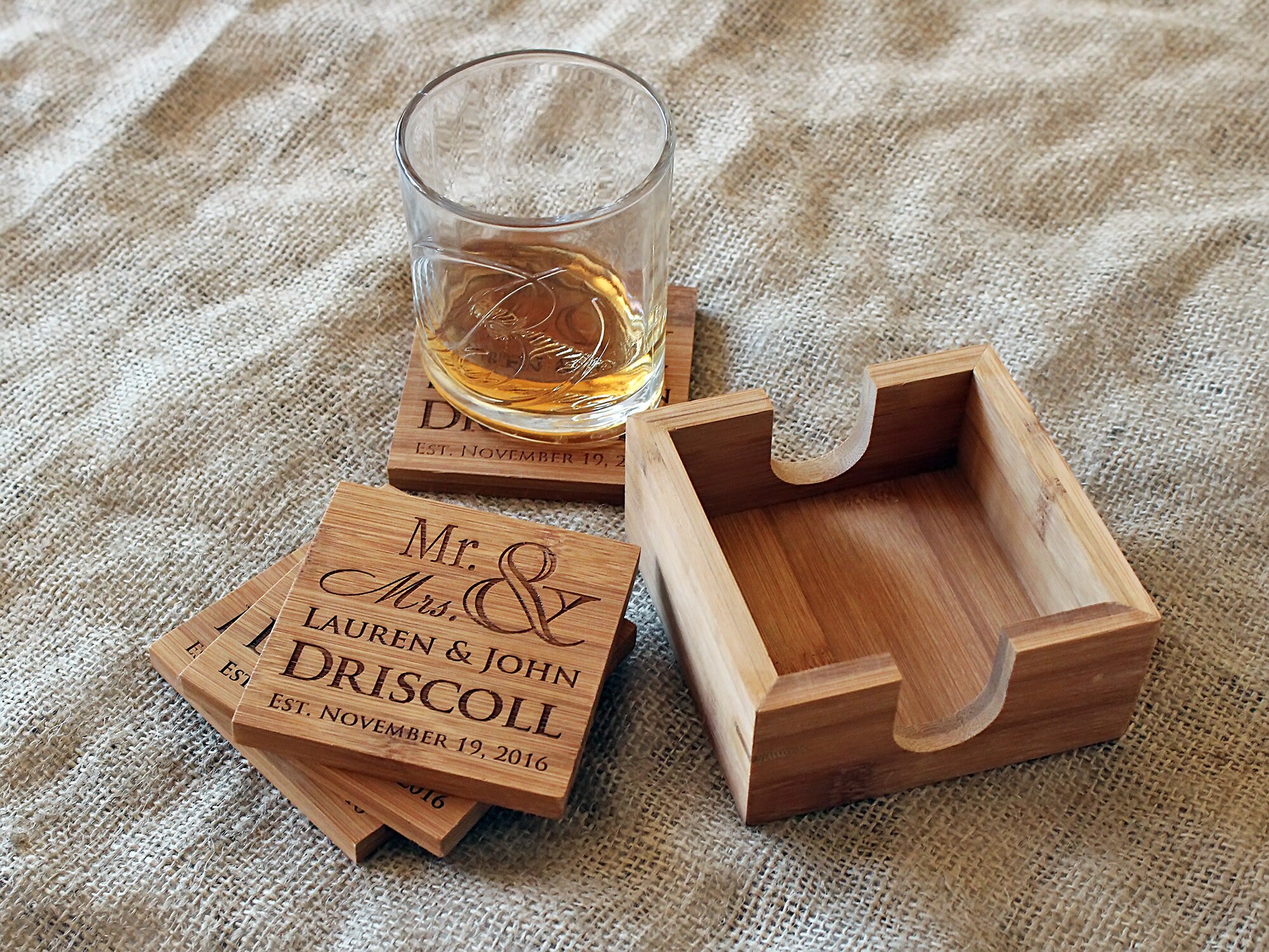 Set of Four Personalized Bamboo Coasters Personalized Wedding | Etsy