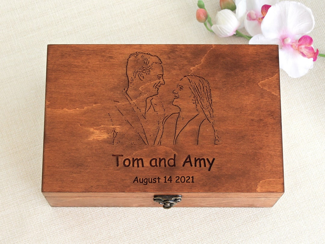 Wedding Memory Box With Photo Engraved, Custom Keepsake Wooden Box ...