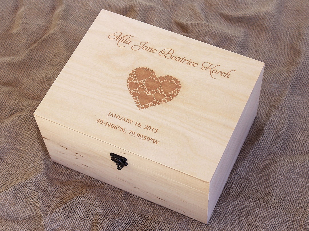 Personalized Baby Memory Box, Engraved Baby Keepsake Box, Heart Shape ...