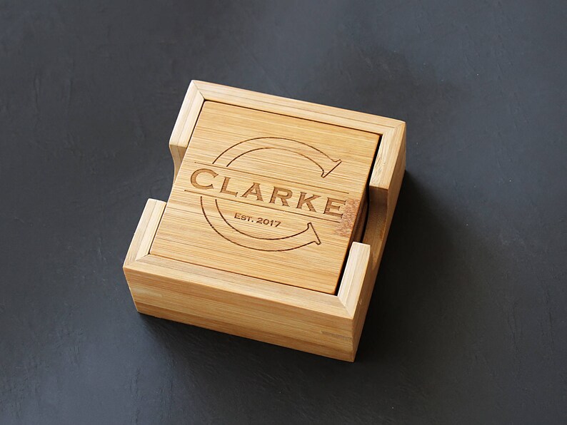 Set of Four Custom Engraved Bamboo Coasters Monogram - Etsy