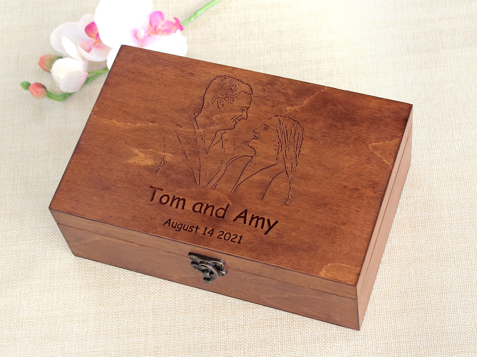 Wedding Memory Box With Photo Engraved, Custom Keepsake Wooden Box ...