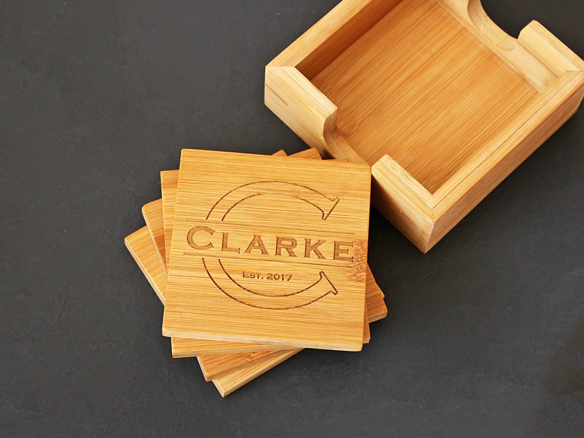 Set of Four Custom Engraved Bamboo Coasters Monogram - Etsy