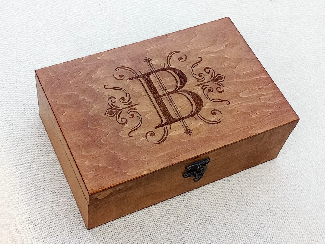 Monogrammed Wooden Box, Personalized Jewelry Box With Monogram, Custom ...