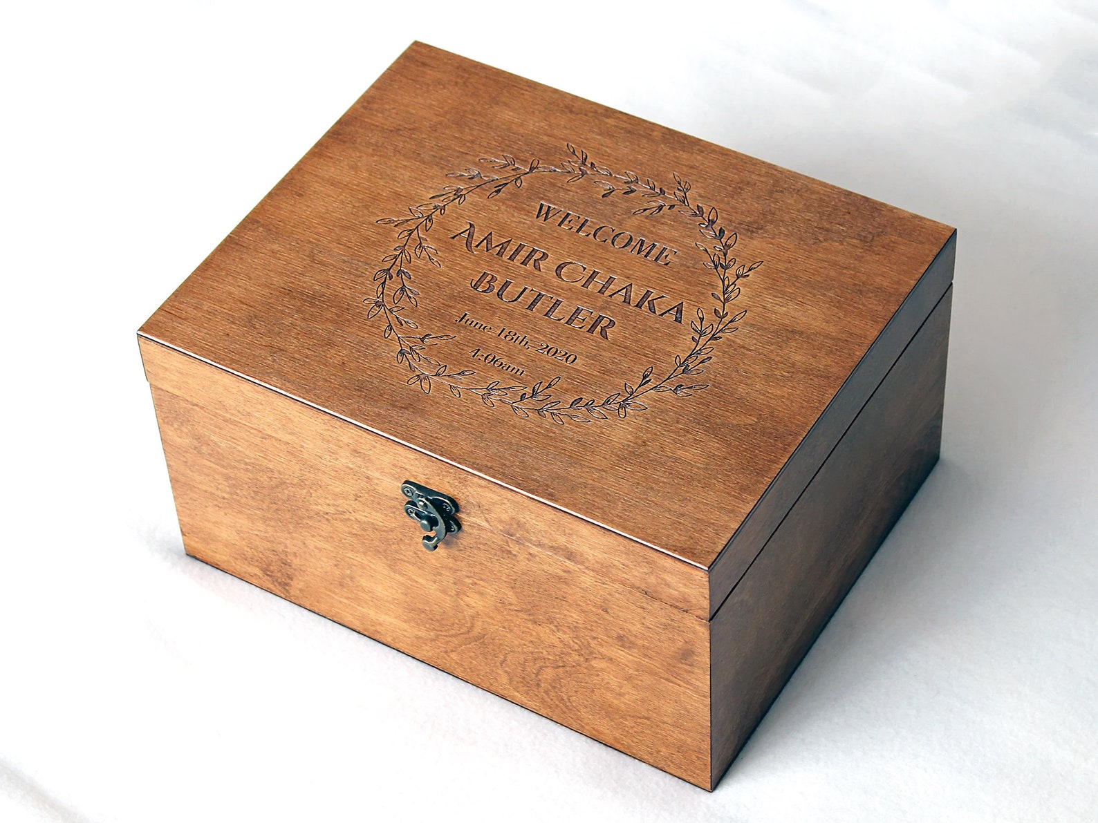 Custom Wooden Box Engraved Wreath With a Name Custom Baby | Etsy