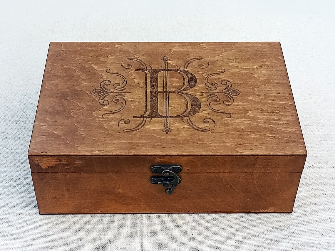 Monogrammed Wooden Box, Personalized Jewelry Box With Monogram, Custom ...
