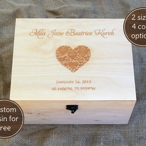 Personalized Baby Memory Box, Engraved Baby Keepsake Box, Heart Shape ...