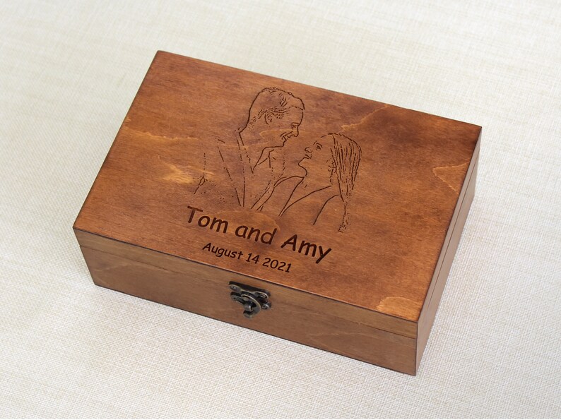 Wedding Memory Box With Photo Engraved, Custom Keepsake Wooden Box ...