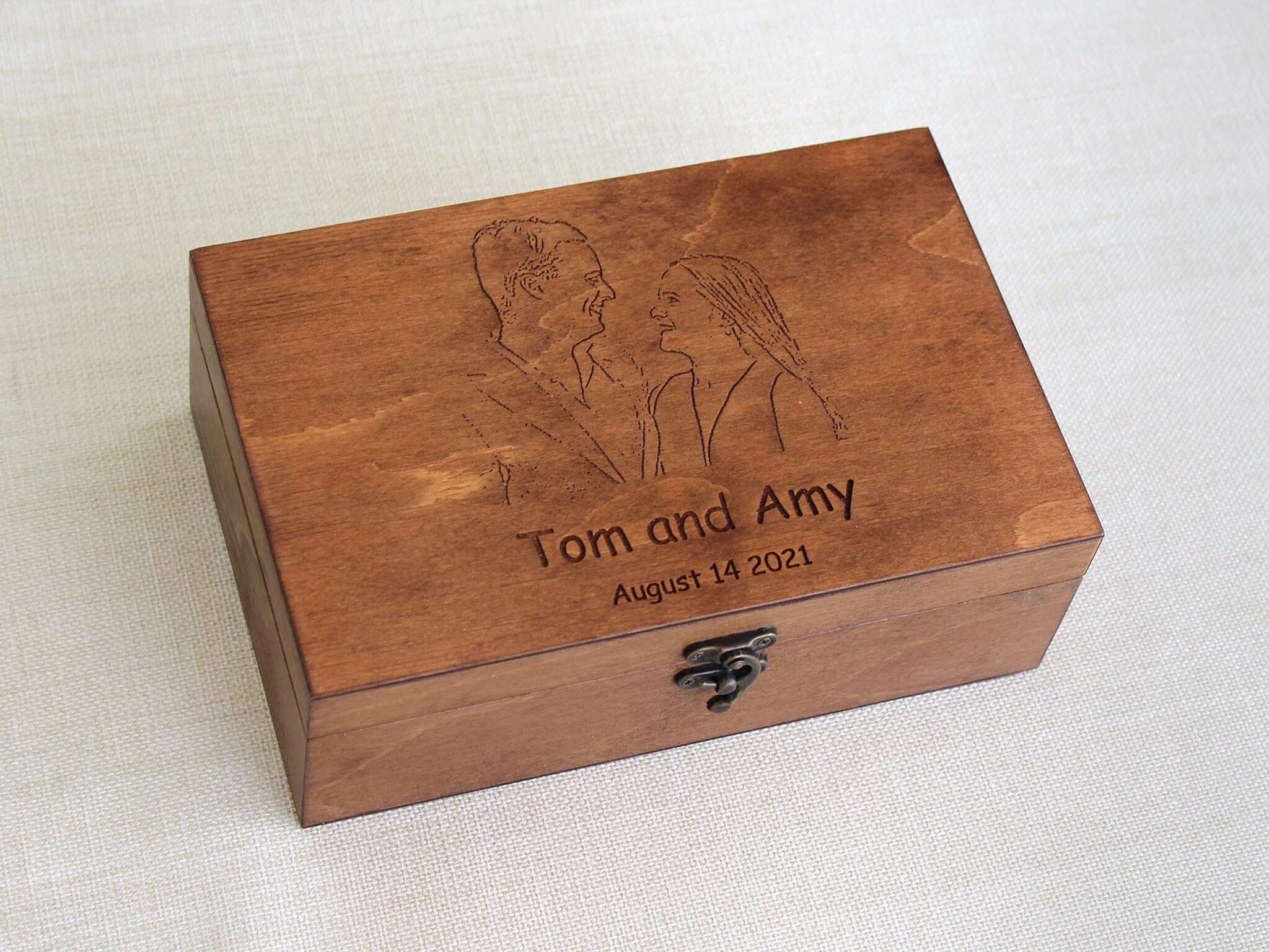 Wedding Memory Box With Photo Engraved, Custom Keepsake Wooden Box ...