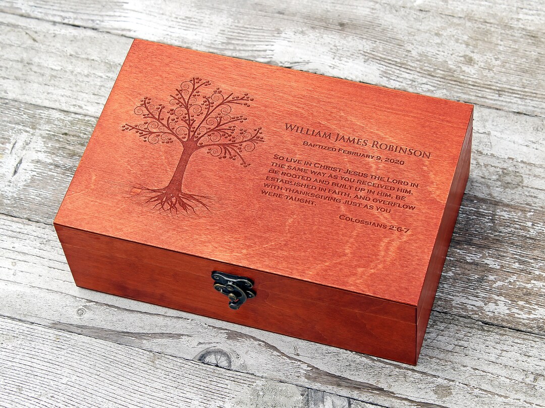 Custom Bible Verse Wooden Box, Baptism Gift, Personalized Memory Box ...