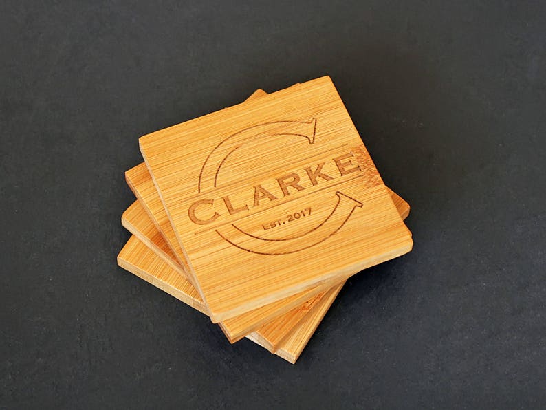 Set of Four Custom Engraved Bamboo Coasters Monogram - Etsy