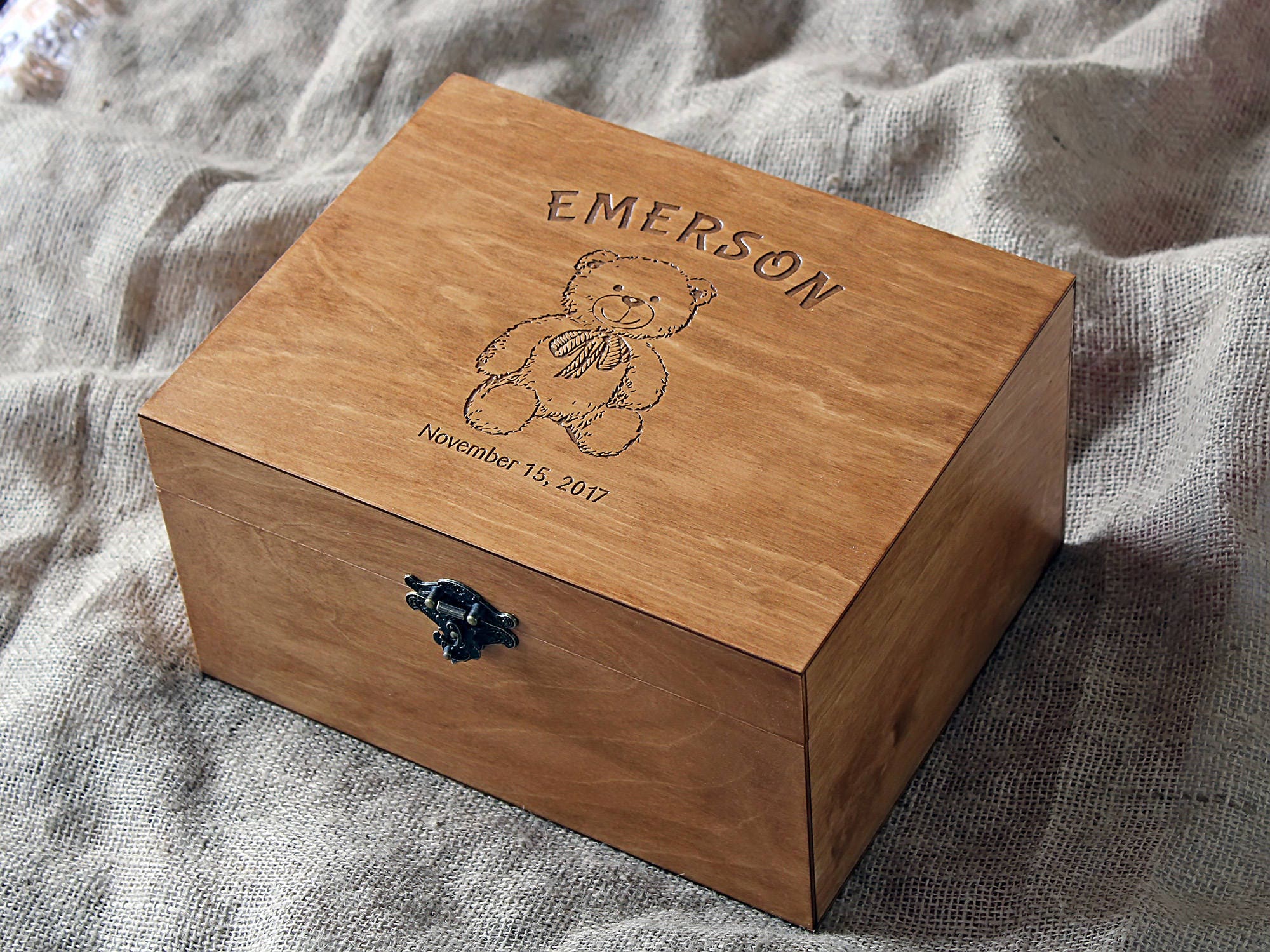 Teddy Bear Image on Memory Box, Custom Keepsake Box for Baby, First ...