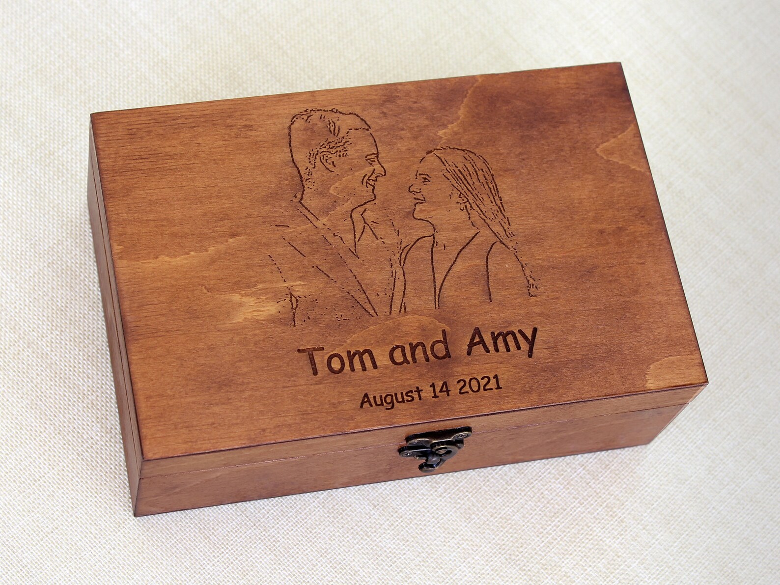 Wedding Memory Box With Photo Engraved, Custom Keepsake Wooden Box ...
