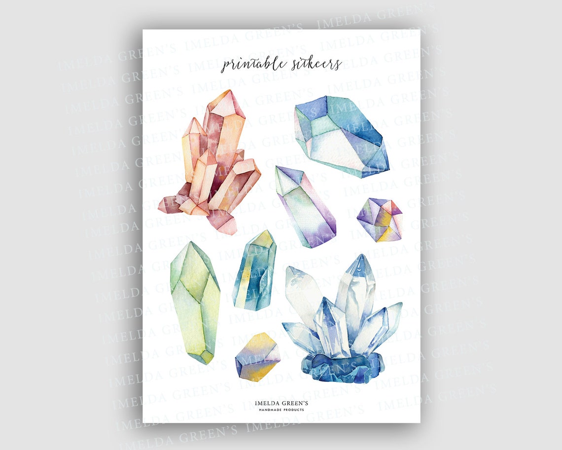 Crystals Printable Sticker Pack | Watercolor Crystals | Gemstone ...