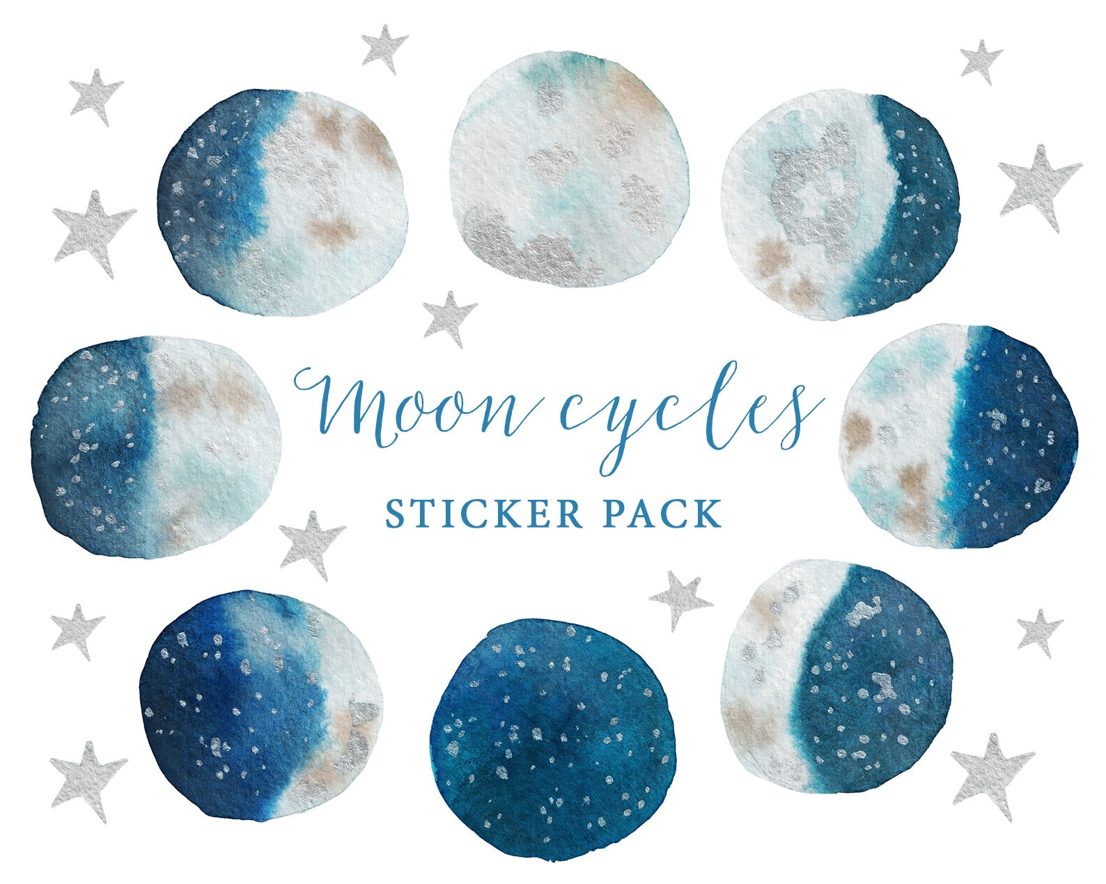 Moon Phases Printable Stickers| Lunar Phases, Moon Cycle Stickers ...