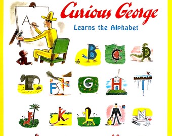 Curious George Print on a Vintage Dictionary Page, Monkey, Birthday ...