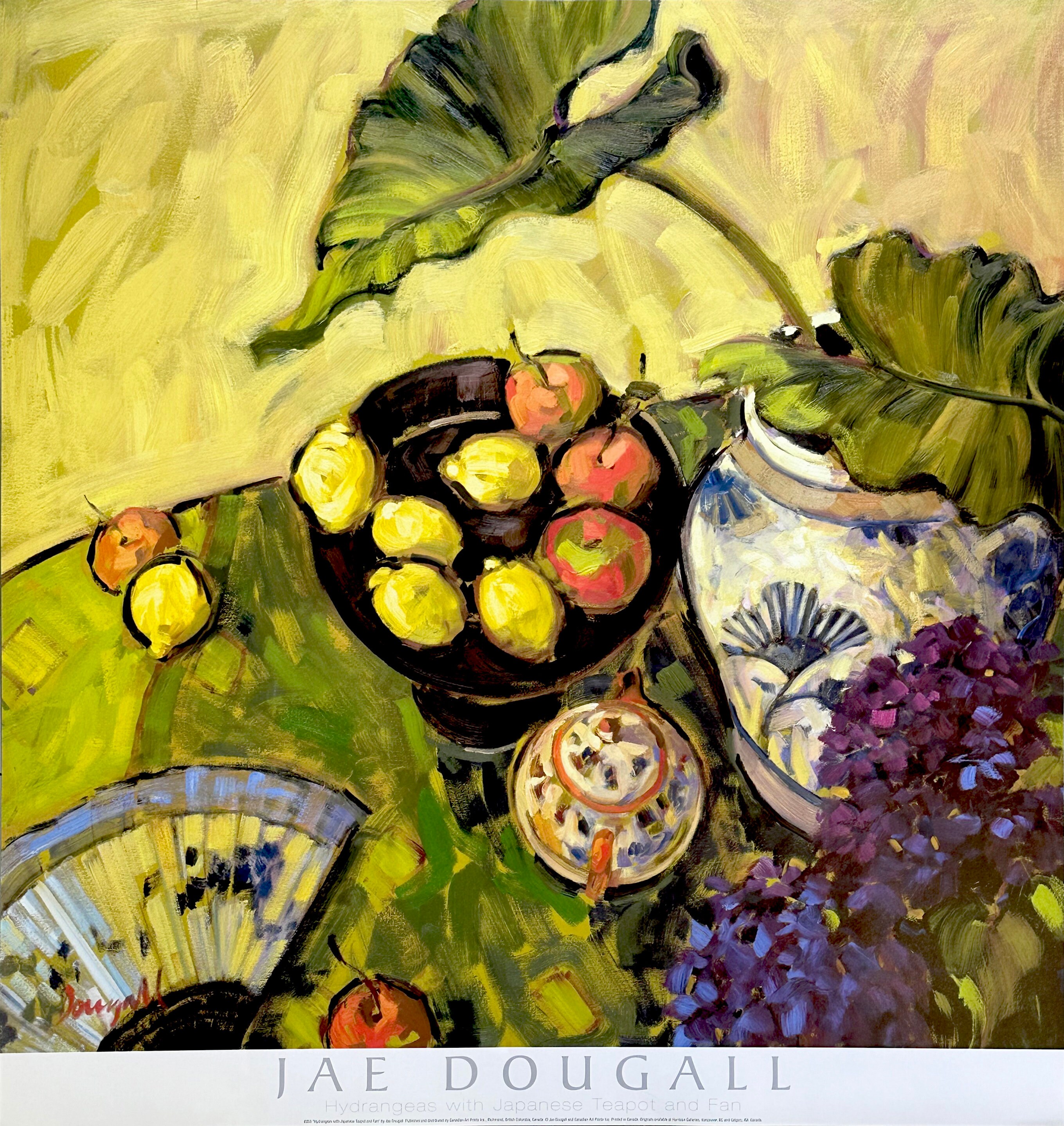 Hydrangeas With Japanese Teapot and Fan by Jae Dougall - Rare Art Print ...