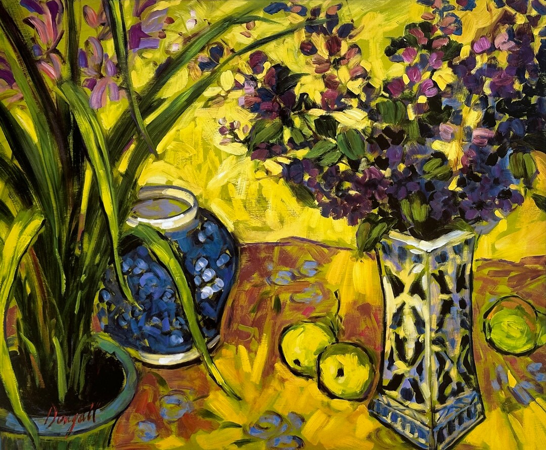 Oriental Vases and Orchids by Jae Dougall - Rare Art Print - 26x21 In ...