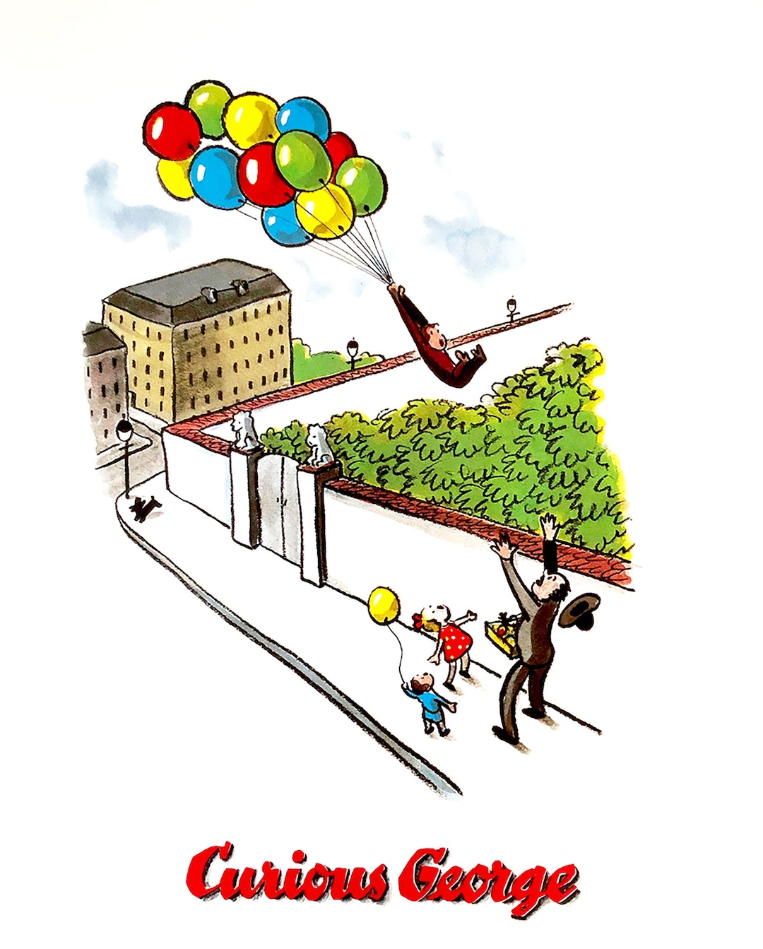 Curious George With Balloons - Hard to Find Art Print of Everyone's ...