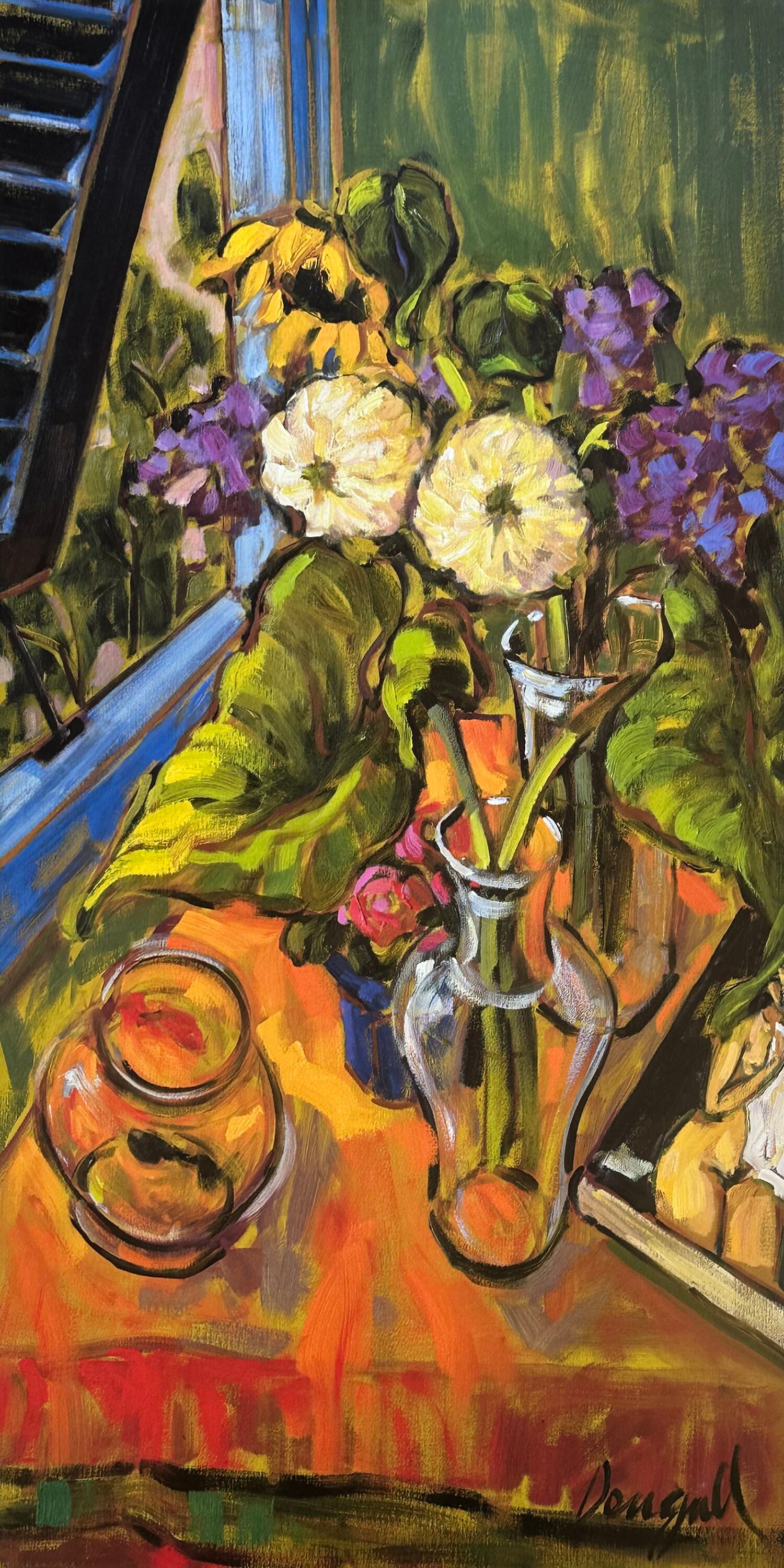 Poisson rouge sur un tissu orange par Jae Dougall - impression d'art ...