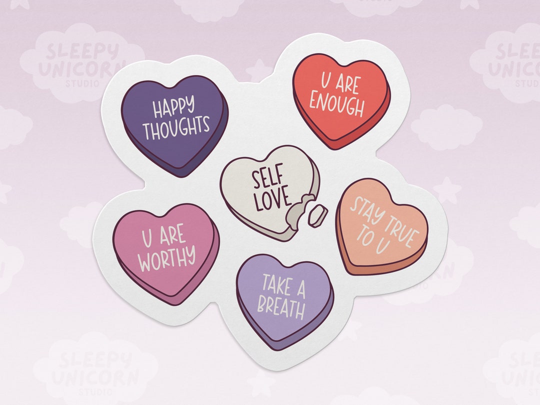 Self Love Positive Affirmations Candy Hearts Sticker, Valentines Day ...