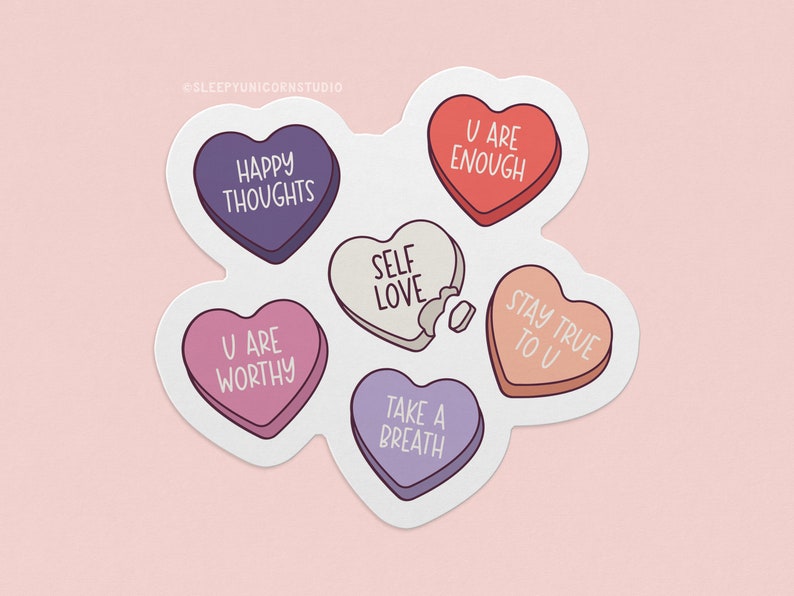 Self Love Positive Affirmations Candy Hearts Sticker - Etsy