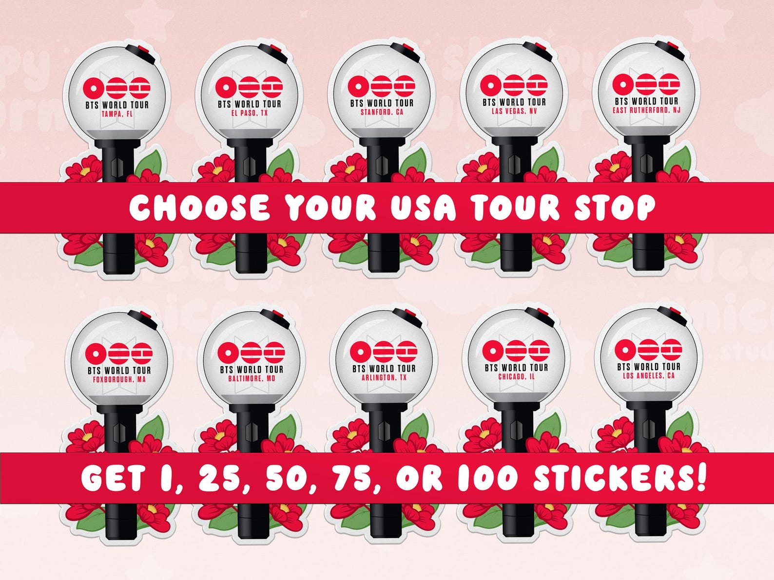 BTS Concert Freebie Sticker, Army Bomb Tour Stops Sticker, Kpop Fan ...