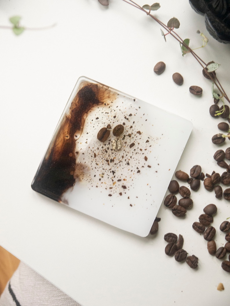 Handcrafted Ecopoxy Resin Coaster: Golden Champagne Coffee Bean Design ...