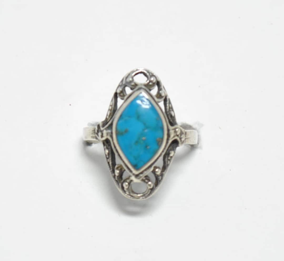 Bague vintage en turquoise amérindienne et argent, bague navajo, bague ...