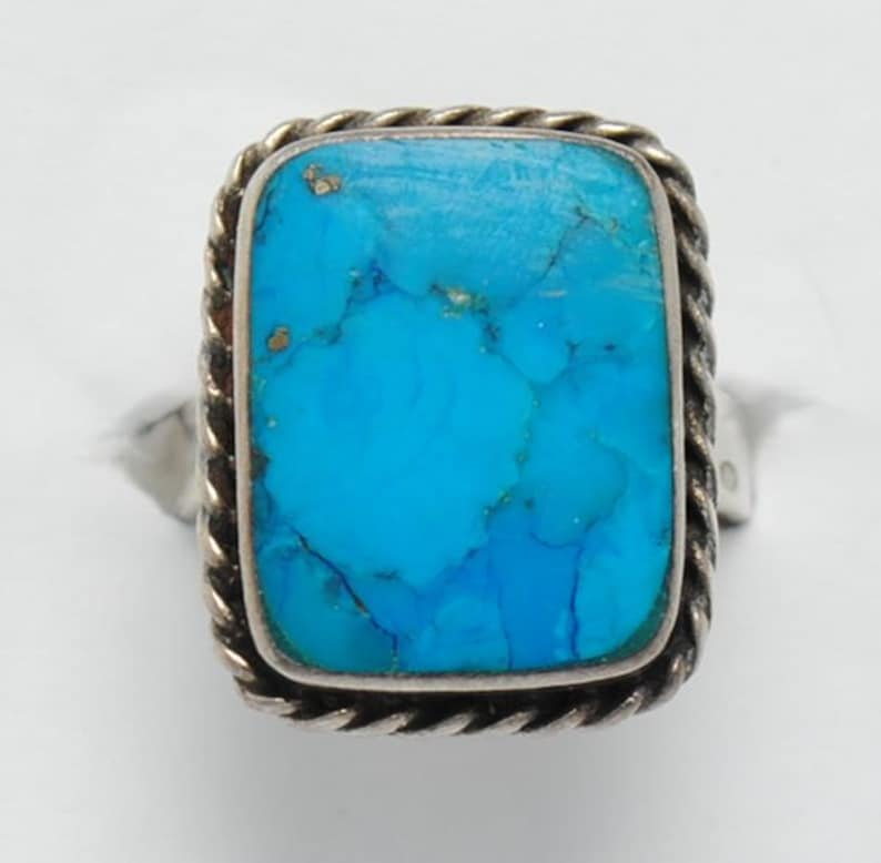 Square Shapes Turquoise Ring Sterling Silver Vintage Vintage - Etsy