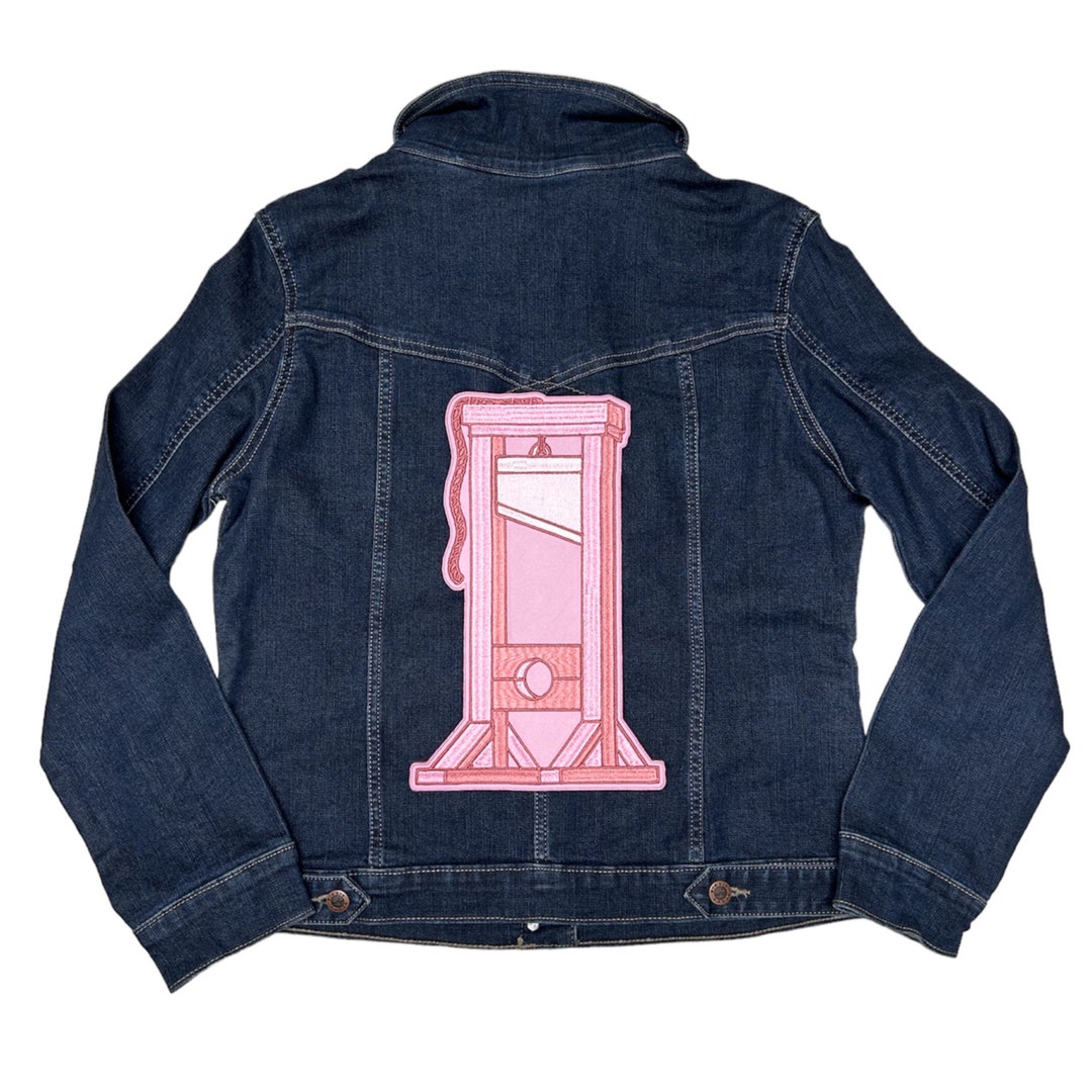 Pink Guillotine Back Patch Machine Embroidered Eat The Rich Iron On Sew