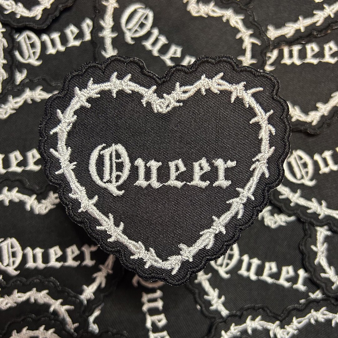 Queer-barbed Wire-embroidered-iron On-sew On- Heart Patch - Etsy