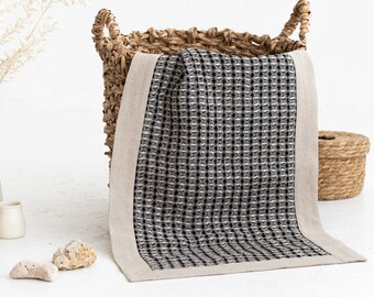 Linen Bathroom Rug Handmade Farmhouse Cotton Black Washable Natural ...