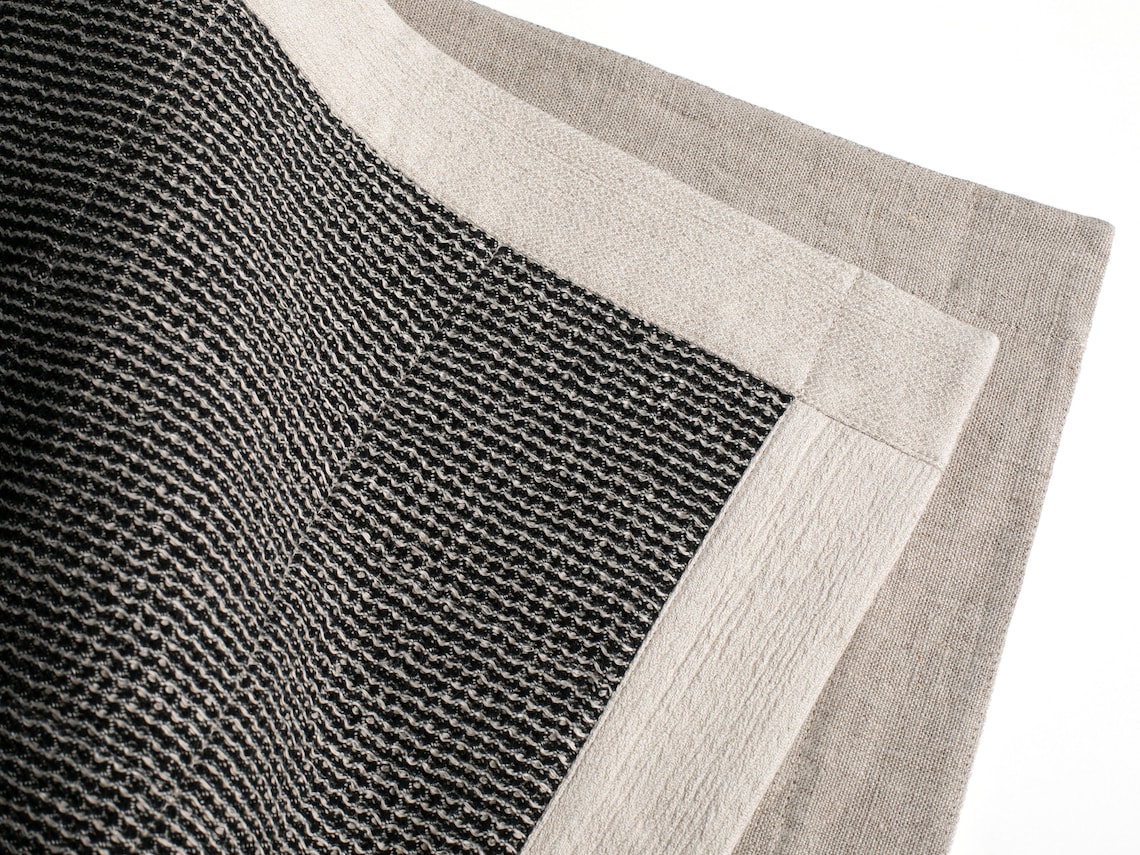 Linen Bathroom Rug Handmade Farmhouse Cotton Black Washable Natural ...