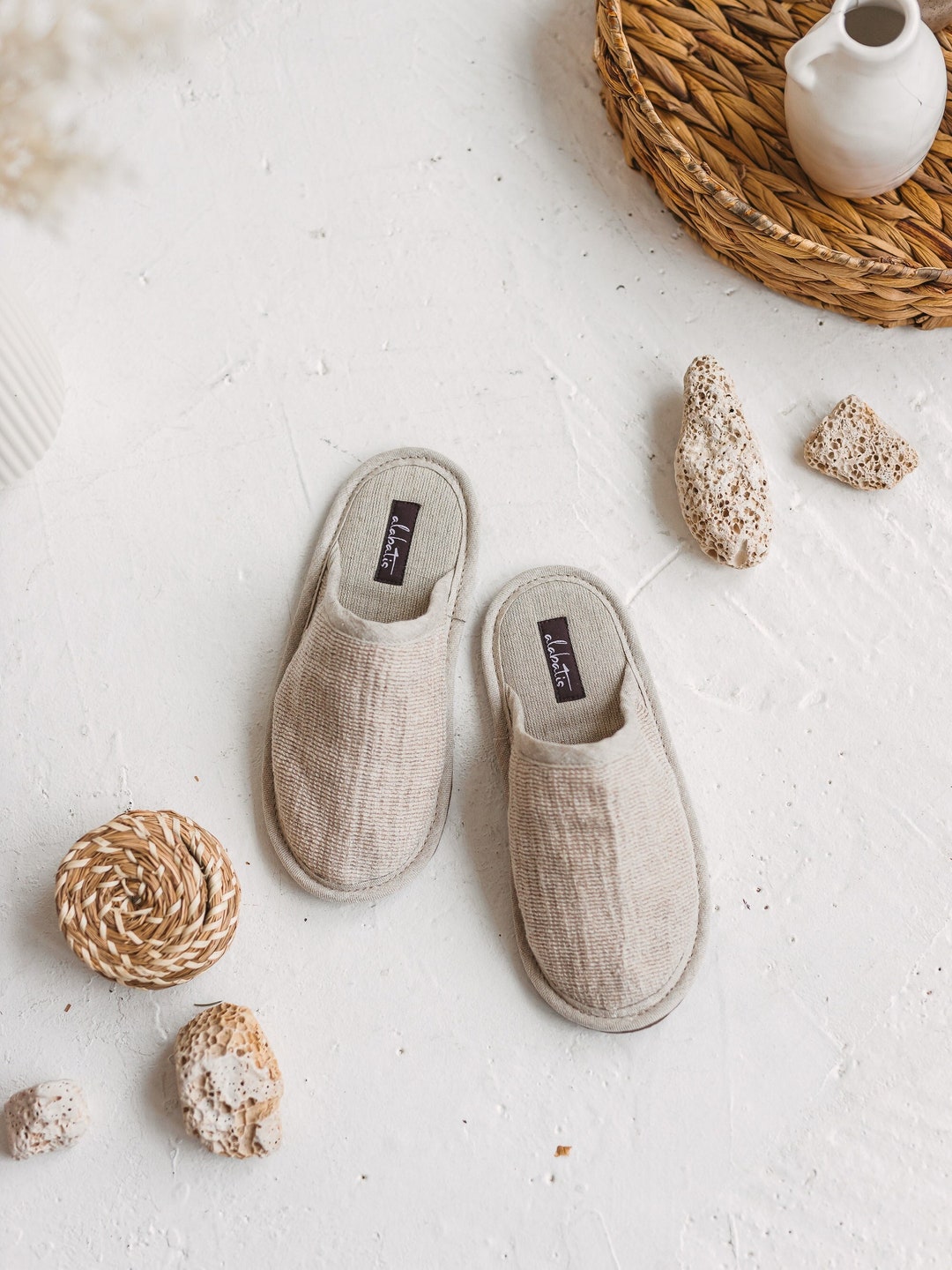 Linen House Slippers Woman Cute Ivory Slippers With Non Slip - Etsy