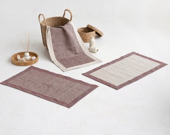 Linen Bathroom Rug Handmade Farmhouse Cotton Black Washable Natural ...