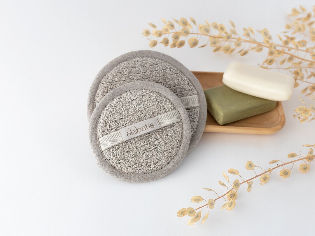 Reusable Linen Bath Sponge Set, Face Body Wash Cleansing Pad, Shower ...
