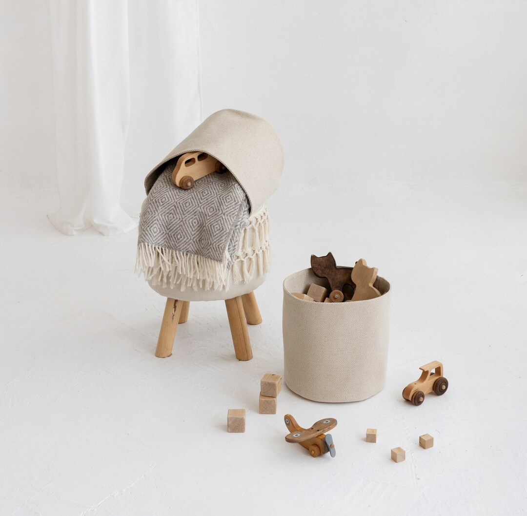 Nursery Storage Basket, Kids Toy Linen Cotton Fabric Bin, Baby Playroom ...