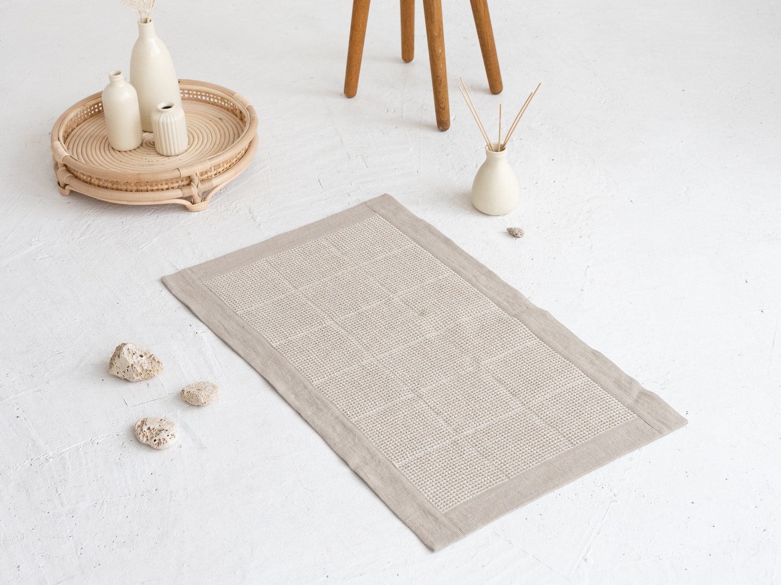 Natural Washable Bath Mat Made of Natural Linen and Waffle Fabrics - Etsy