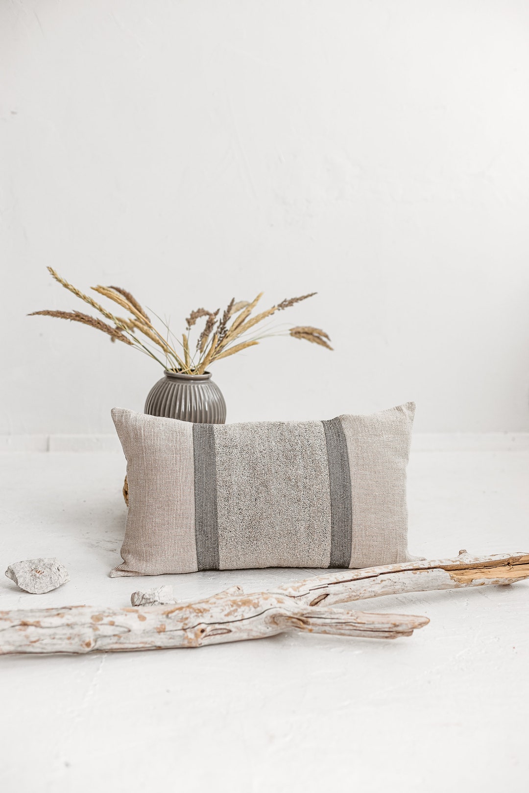 Linen Lumbar Pillow Cover Color Block Striped Patchwork Pillow Case ...