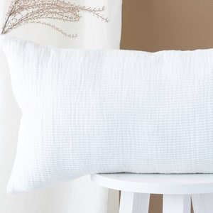 White Rectangular Lumbar Cushion, Linen Decorative Throw Pillow ...