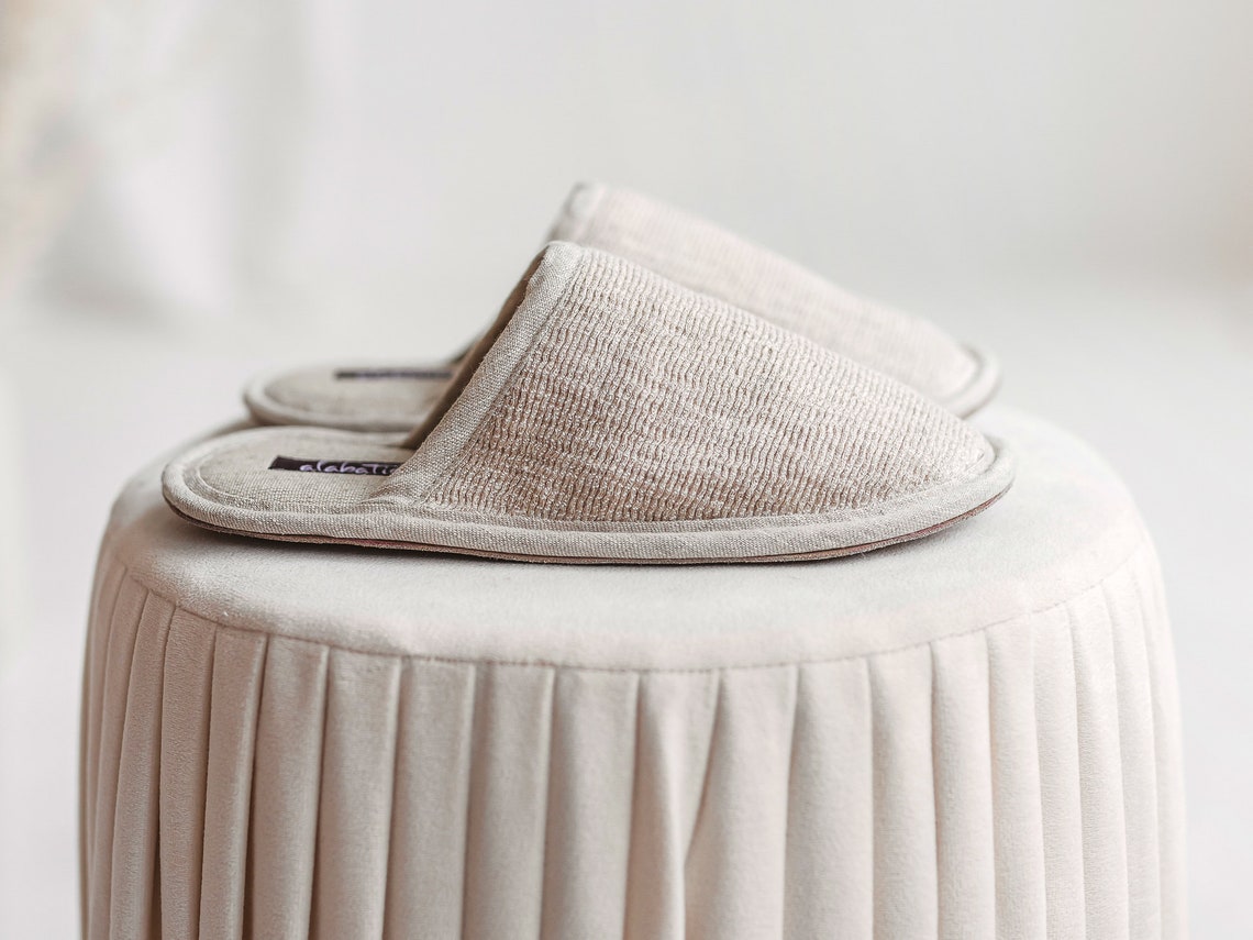 Linen House Slippers Woman Cute Ivory Slippers With Non Slip - Etsy