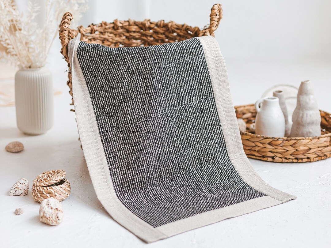 Linen Bathroom Rug Handmade Farmhouse Cotton Black Washable - Etsy