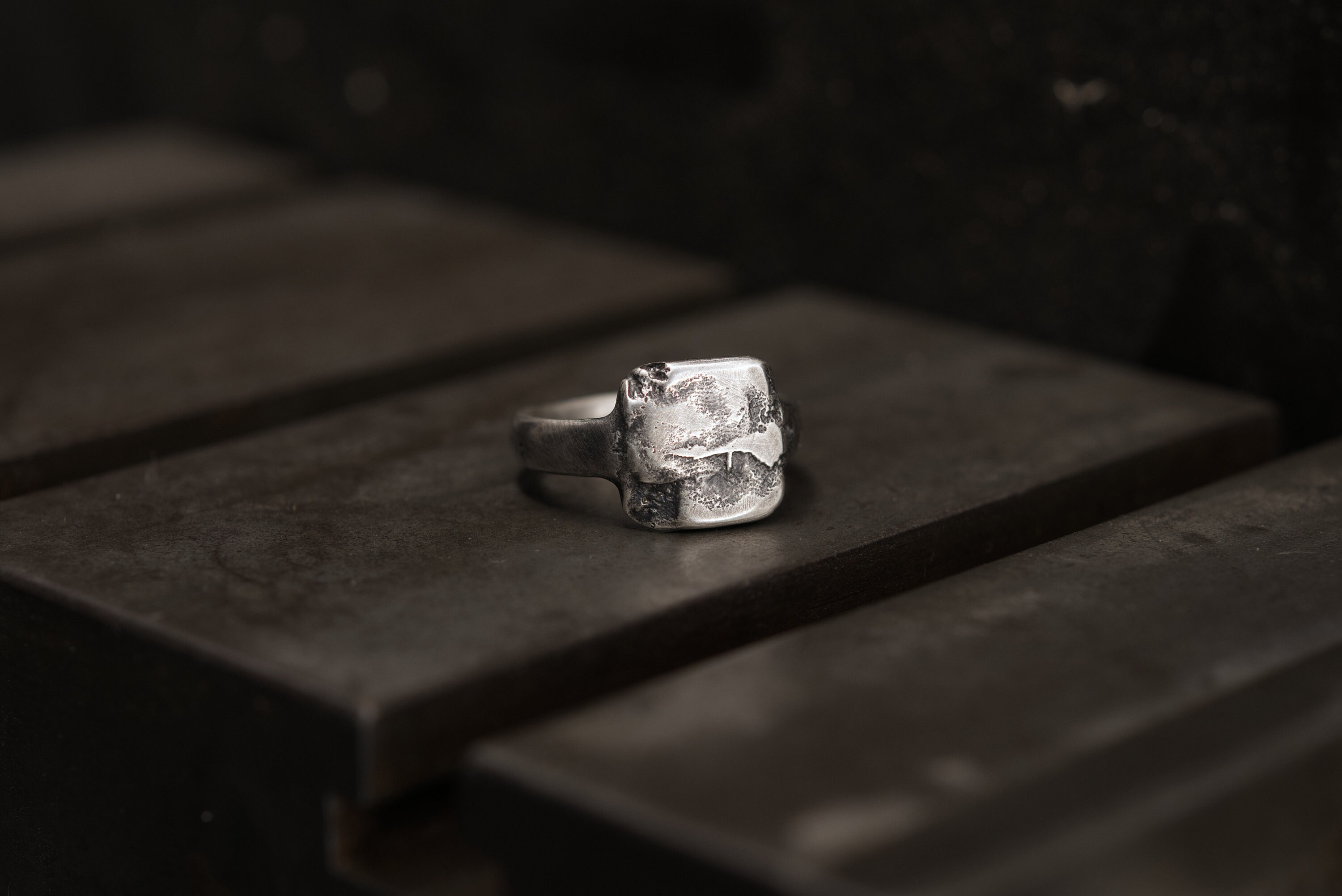 Rustic Silver Signet Ring Mens Distressed Ring Oxidised - Etsy