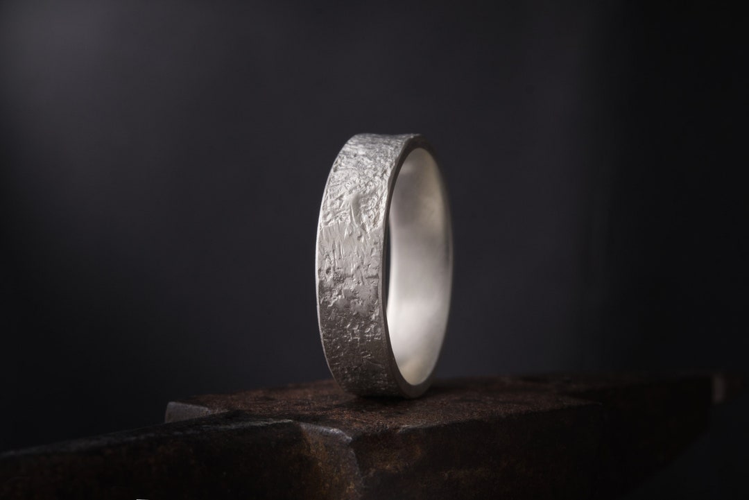 Rustic Silver Band, Textured Wedding Ring, Hammered Band, 6mm Silver ...