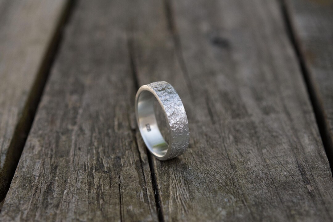 Rustic Sterling Silver Wedding Band: Hammered Rock Texture, 6mm - Etsy