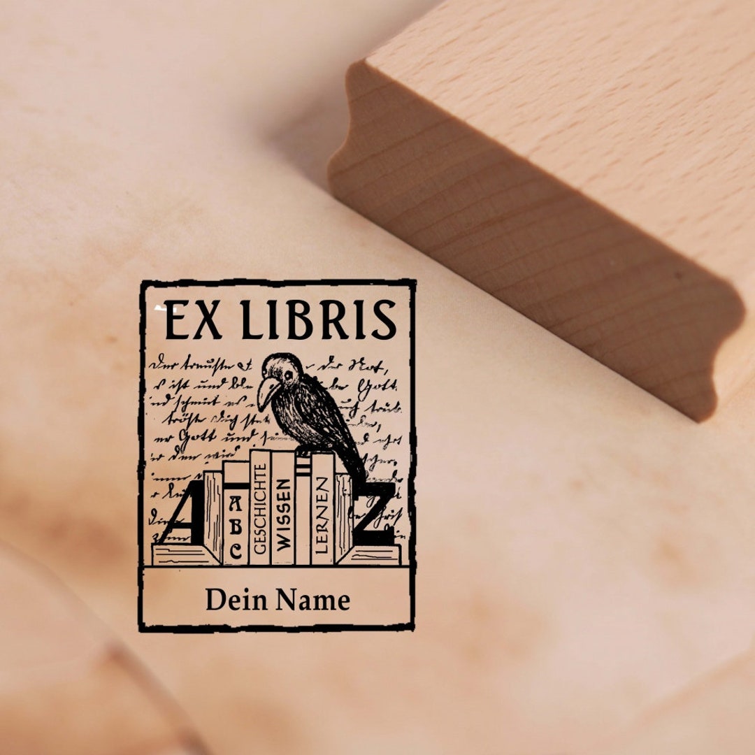 Ex Libris Stamp With Name Raven and Books Exlibris Motif Stamp 38 X 48 ...