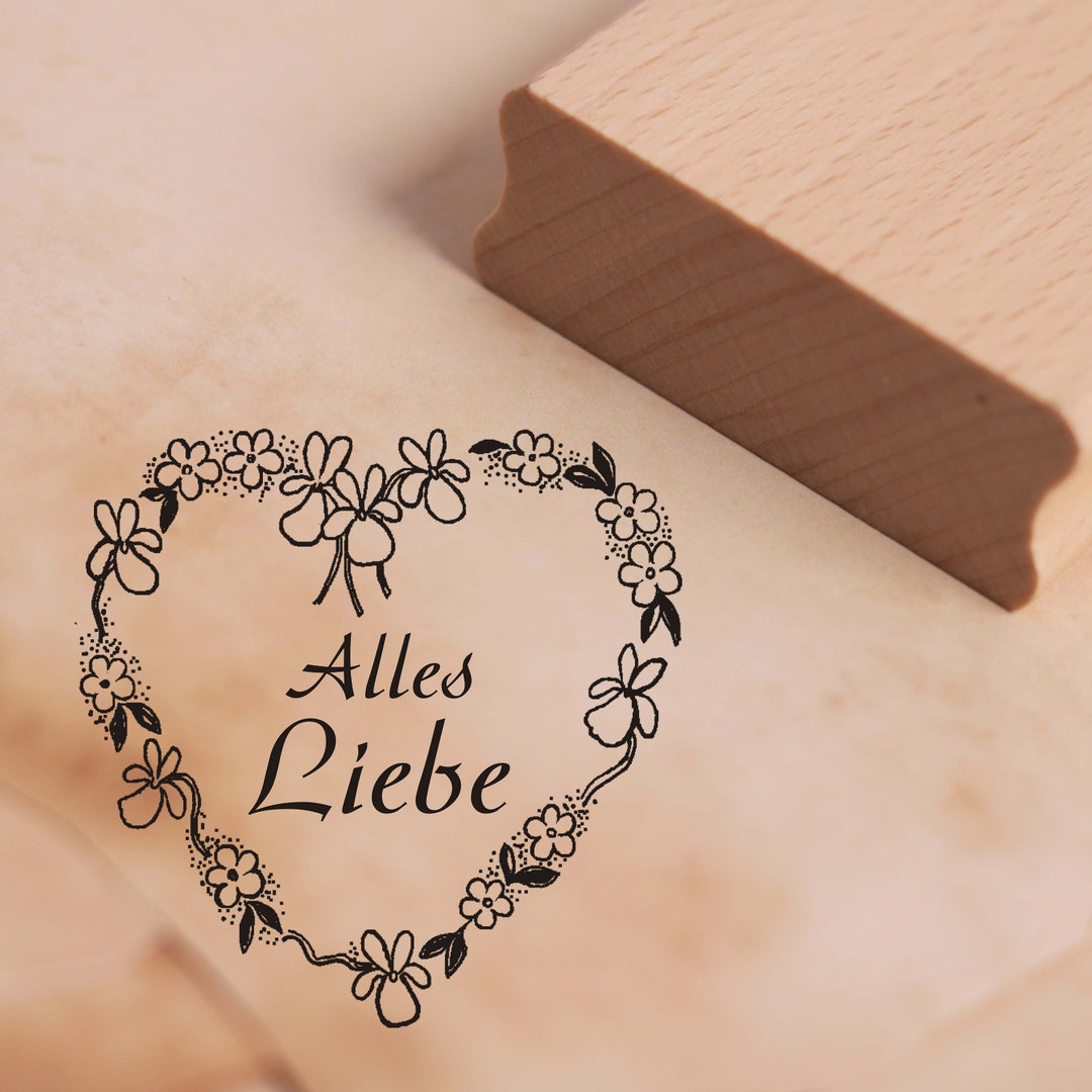 Stamp Heart All Love Floral Motif Stamp Approx. 48 X 48 Mm Wooden Stamp ...